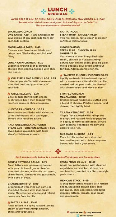 Menu at Abuelo's restaurant, Fort Worth