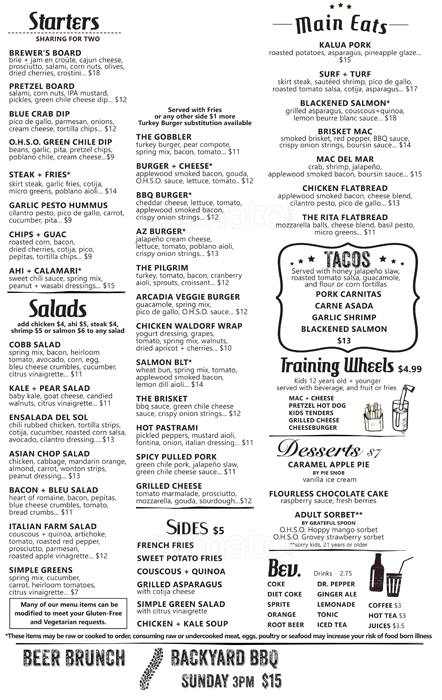 Menu at O.H.S.O. Eatery & nano-Brewery restaurant, Phoenix