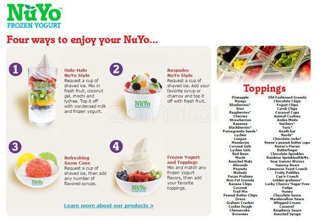 Nuyo Frozen Yogurt Menu, Menu for Nuyo Frozen Yogurt, Chula Vista, San ...