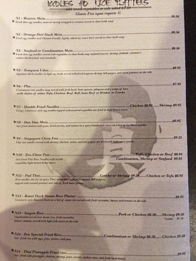 Menu at Zen Asian Dining restaurant, Edmond