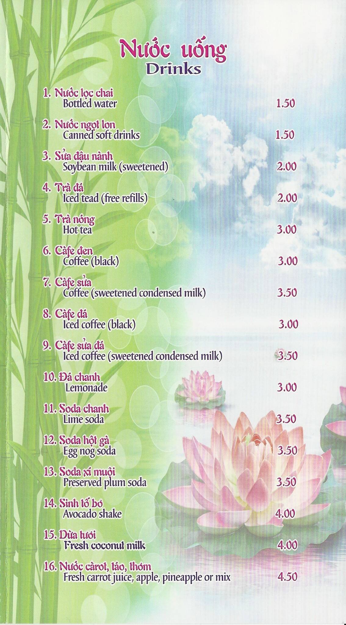 Menu at An Hy Quan Vegetarian Restaurant, Albuquerque
