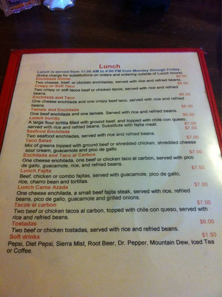 Menu at Fonda Mexican Restaurant, Centerville