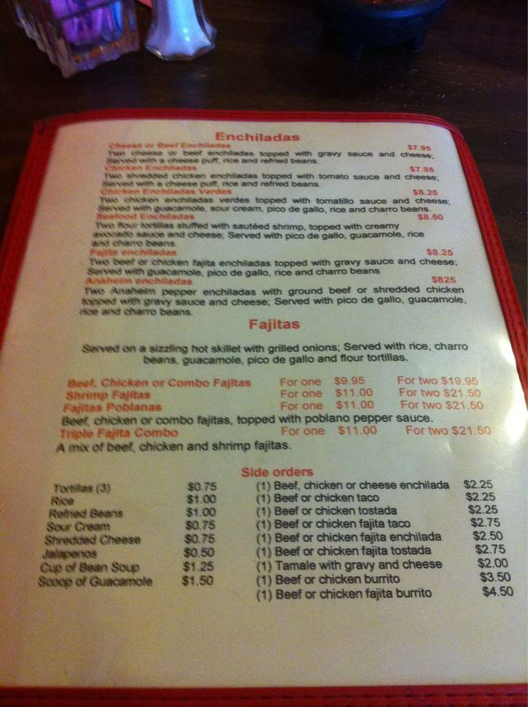 Menu at Fonda Mexican Restaurant, Centerville