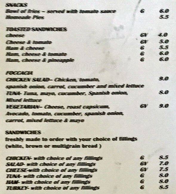 Menu at Red Fox Cafe, Adelaide