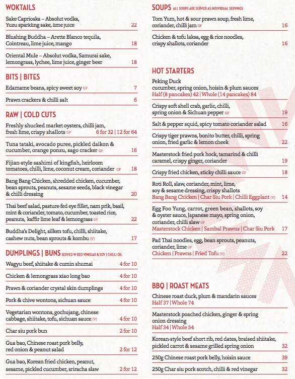 White & Wongs Bar & Restaurant, Viaduct Harbour, Auckland - Menumania ...