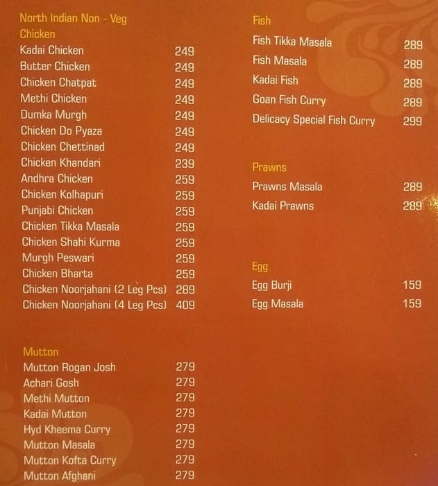 Menu at Delicacy Family Restaurant, Hyderabad, Metro Station