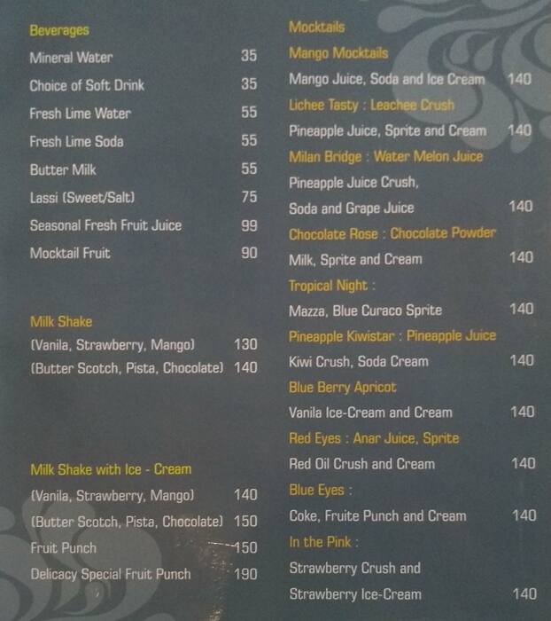 Menu at Delicacy Family Restaurant, Hyderabad, Metro Station