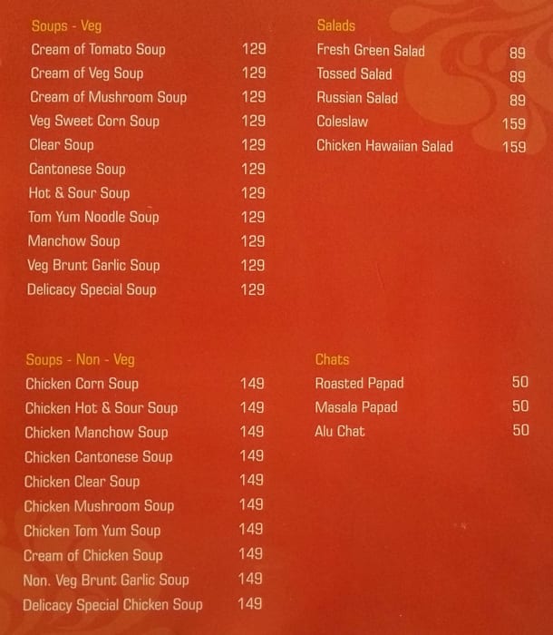 Menu at Delicacy Family Restaurant, Hyderabad, Metro Station