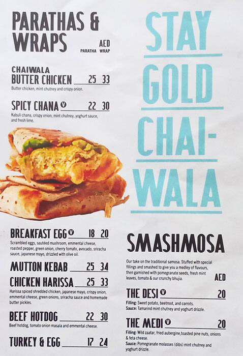 Menu at Project Chaiwala cafe, Dubai, Ibn Battuta Mall