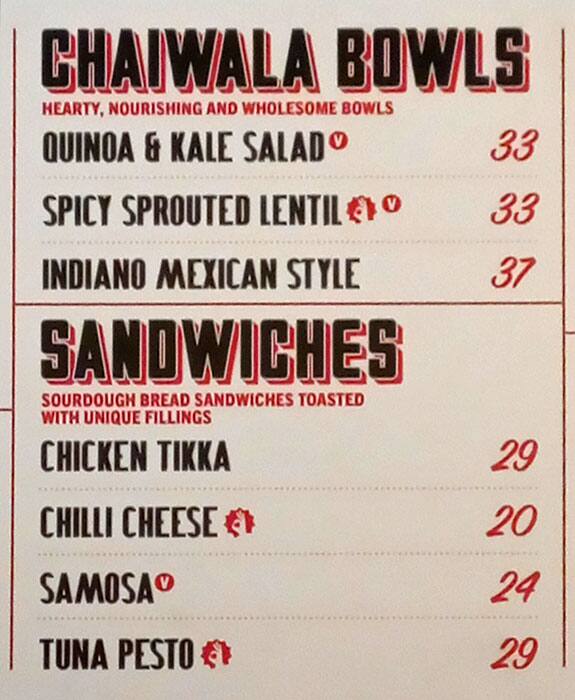 Menu of Project Chaiwala, Al Quoz, Dubai