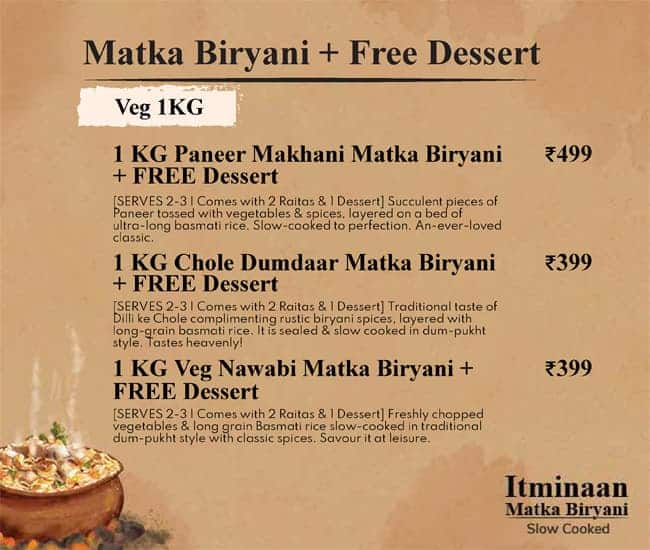 Menu of Itminaan Matka Biryani - Slow Cooked, Powai, Mumbai
