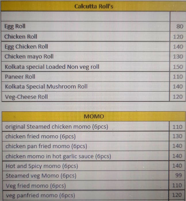 Menu of Calcutta Rolls & Momo Co., Maduravoyal, Chennai