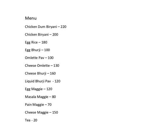 Menu of Sunny Biryani House, Viman Nagar, Pune