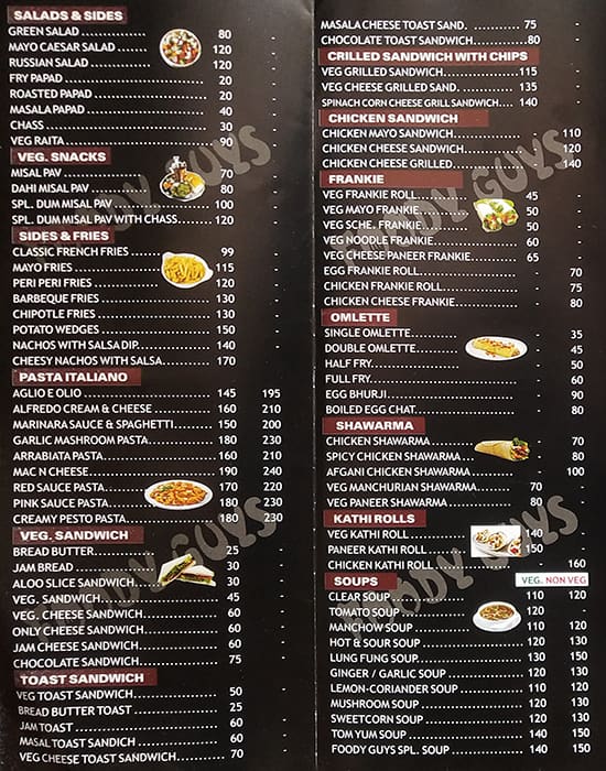 Menu of Foody Guys, Kandivali East, Mumbai