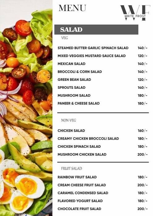 Menu of White Frost, Bannerghatta Road, Bangalore