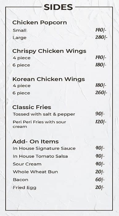 Menu of The Burger Art, Bavdhan, Pune