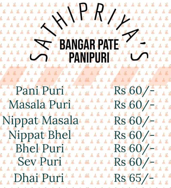 Menu of Sathipriya's Bangarpet Panipuri, Jakkur, Bangalore