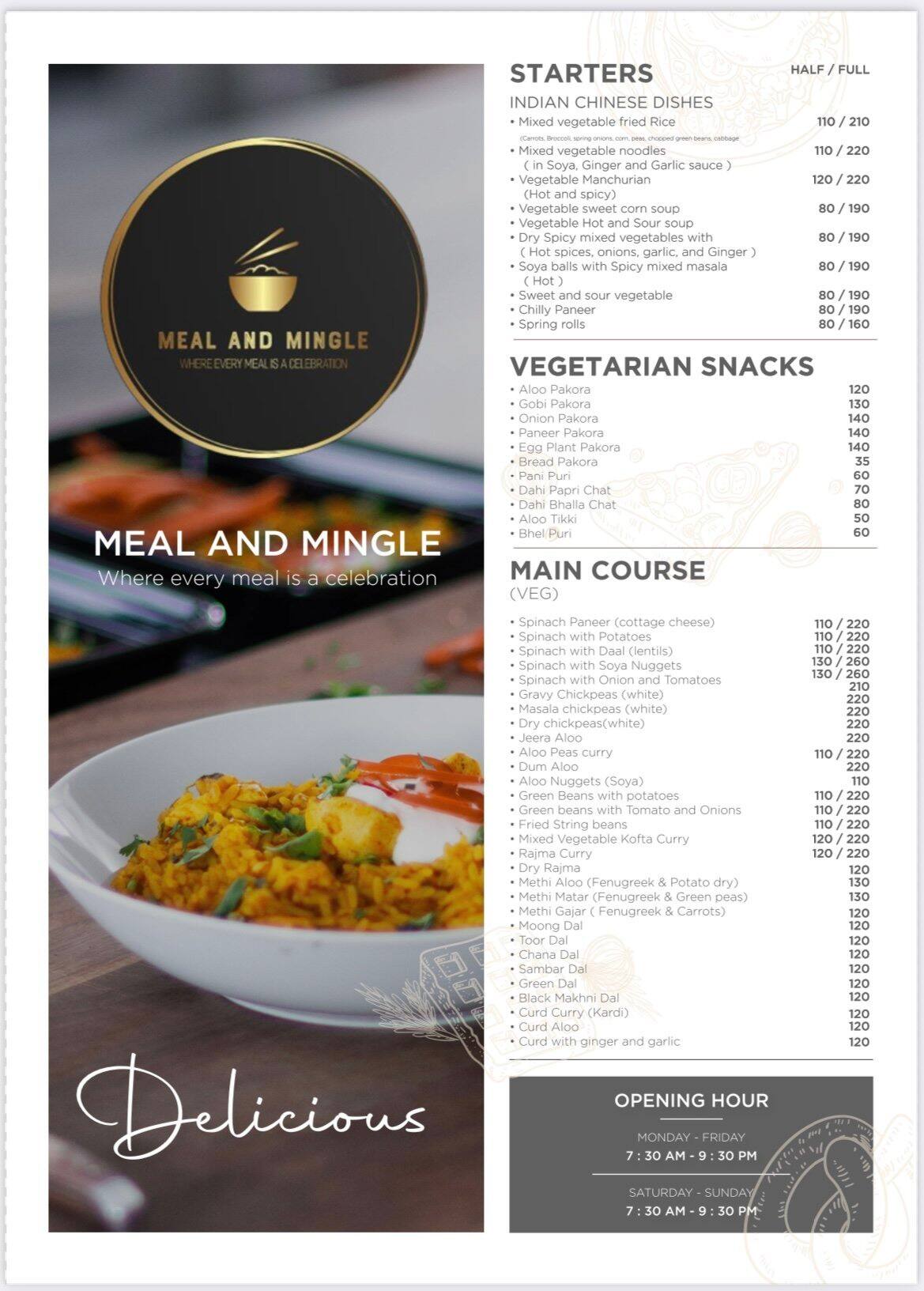 Menu of Meal And Mingle, Sohna Road, Gurgaon