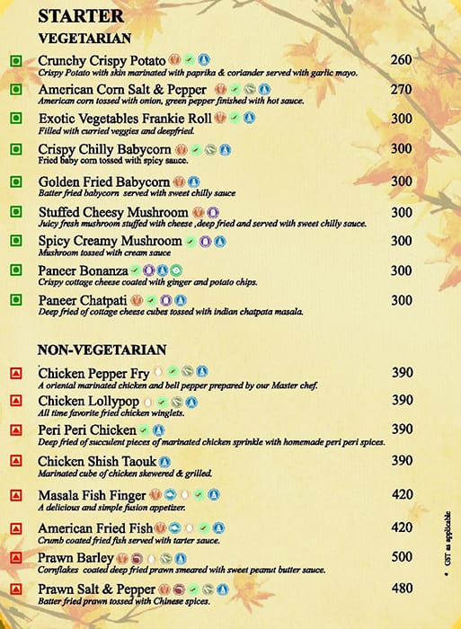 Menu of Golden Bird - Hotel Pushpak, BJB Nagar, Bhubaneshwar