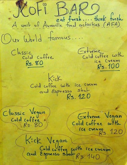 Kofi Bar Menu, Menu for Kofi Bar, Auroville, Puducherry - Zomato