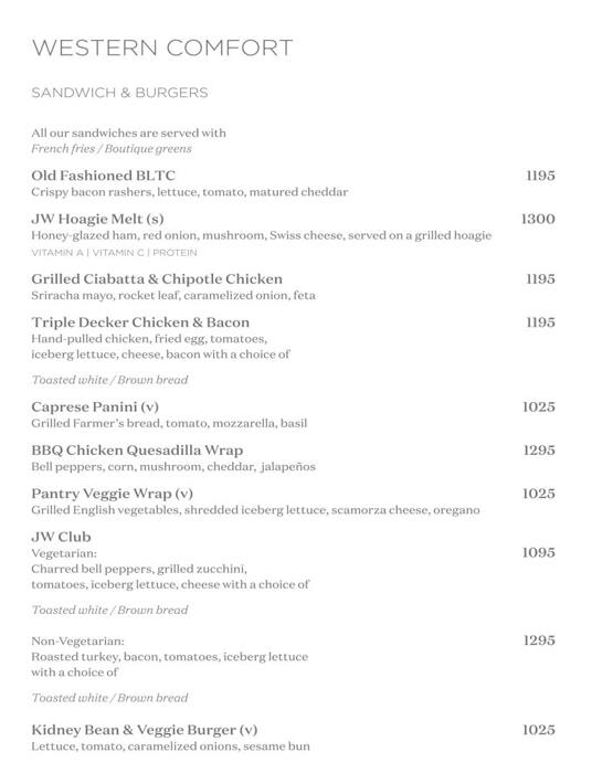 Menu at Lotus Cafe - JW Marriott Juhu, Mumbai
