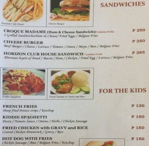 Menu at Picasso's Place restaurant, Mandaluyong