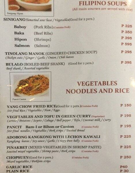 Menu at Picasso's Place restaurant, Mandaluyong