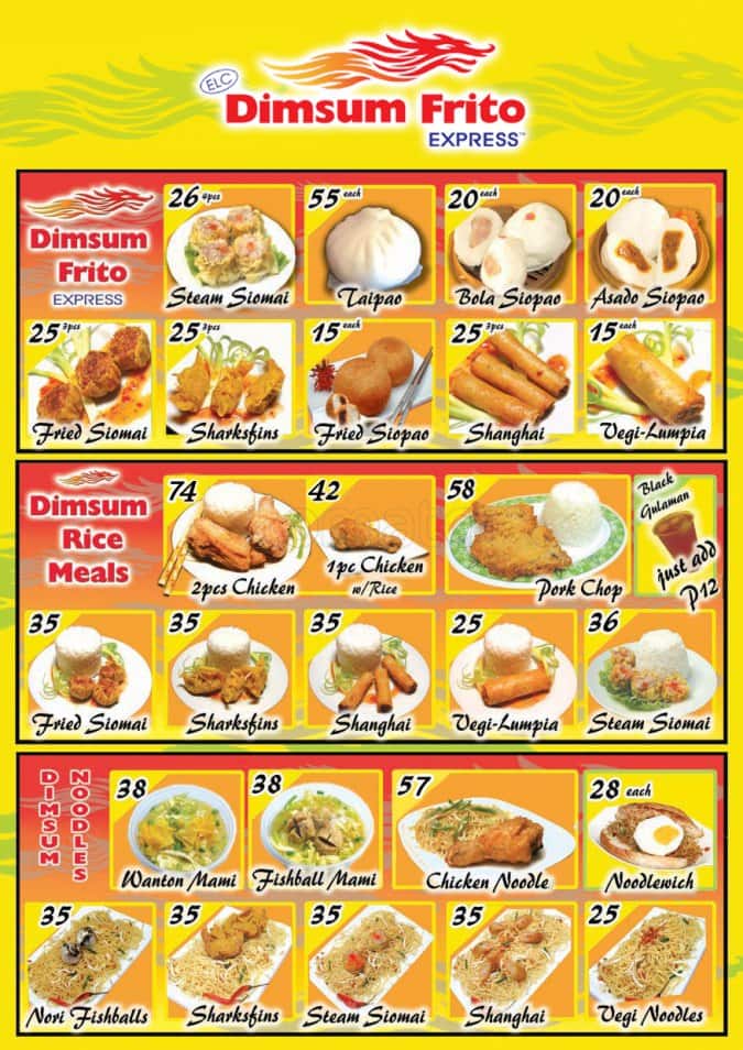 Menu at ELC Dimsum Frito Express restaurant, Las Pinas
