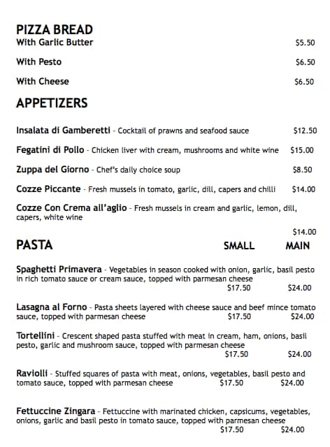 Menu at Rossini Italian Restaurant, Auckland, 7/9 Gooch Pl
