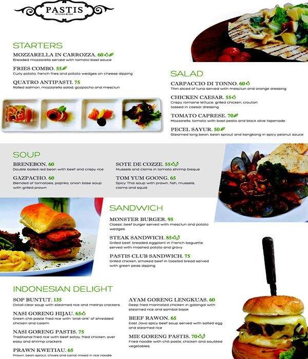 Menu at Pastis Kitchen & Bar, South Jakarta