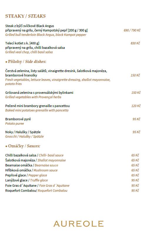 Menu at Aureole Fusion Restaurant and Lounge, Prague