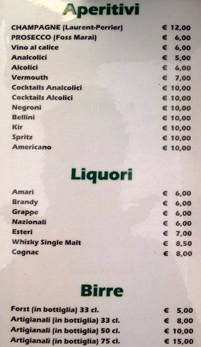 Menu at Roxy Bar, Rome, Via Luigi Luciani