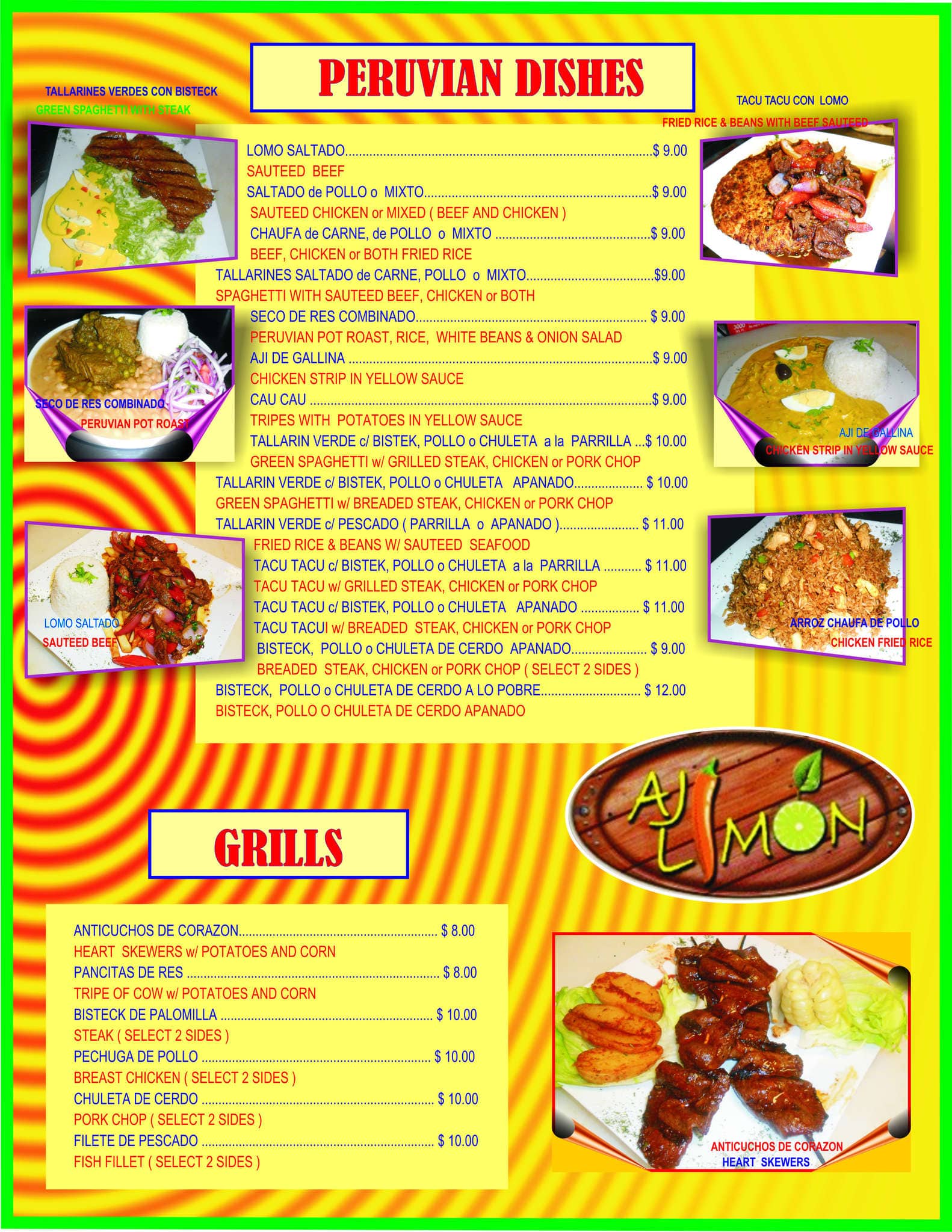 Menu at Aji Limon Peruvian Restaurant, Cape Coral, NE Pine Island Rd