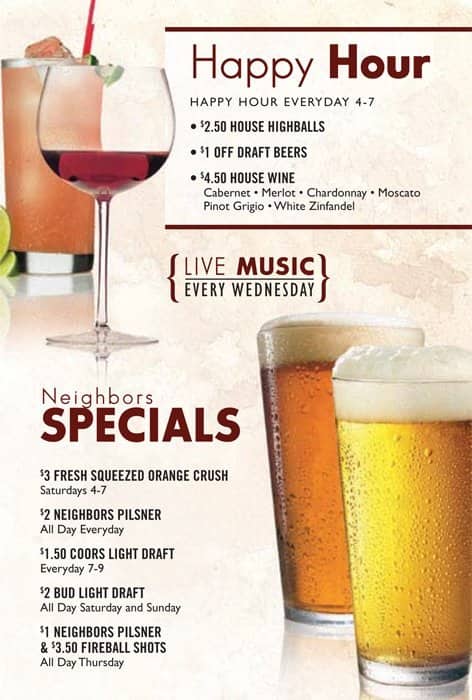 Menu at Neighbors Place pub & bar, Lynchburg