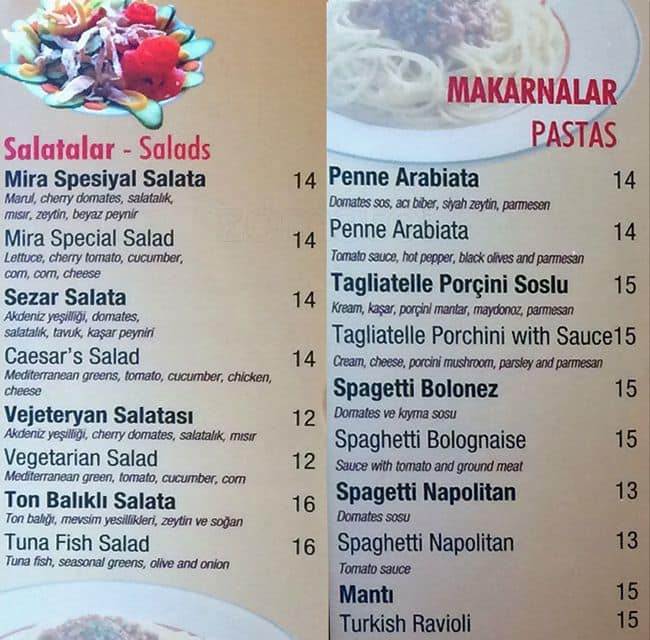 Carta de Cafe Mira, Bahçelievler Mahallesi