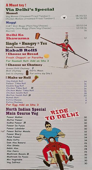 Menu at Via Delhi Restaurant, Dubai, arcadia hotel apartment opposite ...