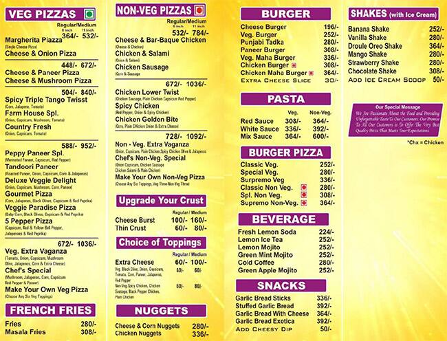 Menu of Pizza World, Sector 14, Gurgaon
