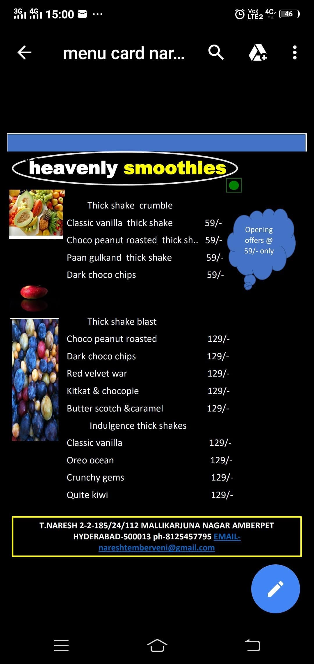 Menu of Heavenly Fast Food, Amberpet, Hyderabad