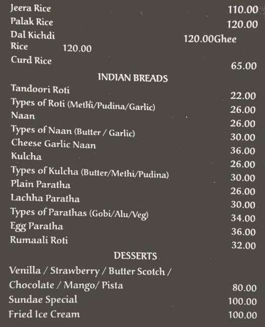 Menu of Shobha Roti Mane, Kanakapura Road, Bangalore