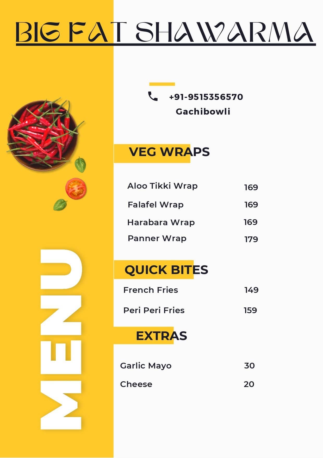 Menu at Big Fat Shawarma, Hyderabad
