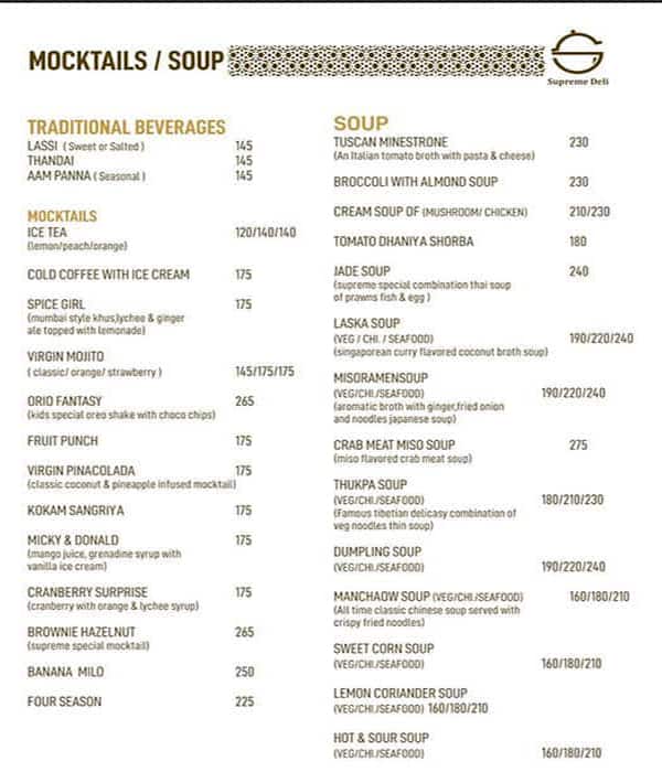 Menu of Supreme Deli, Manpada, Thane West, Thane