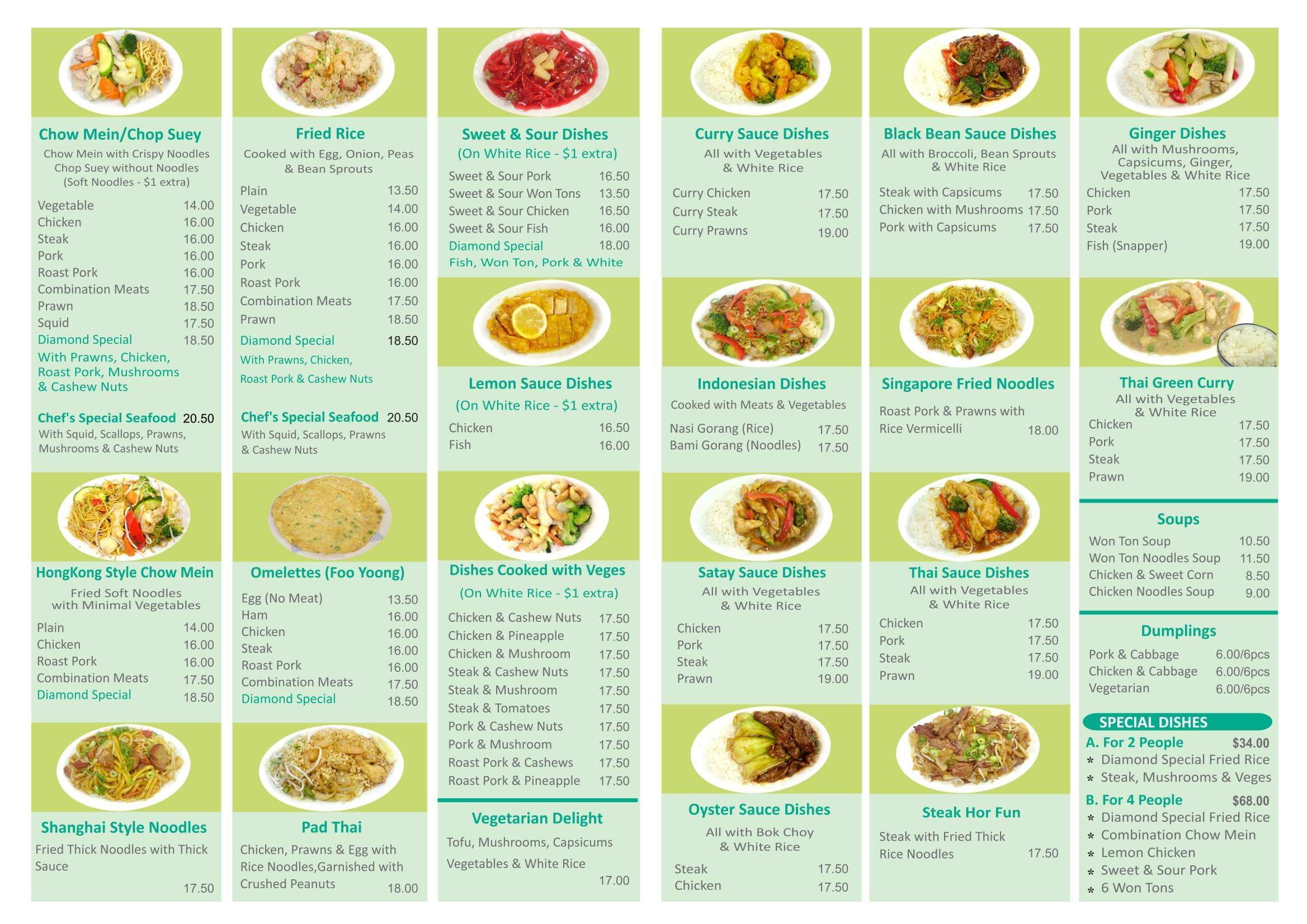 Menu at Diamond Takeaways fast food, Auckland