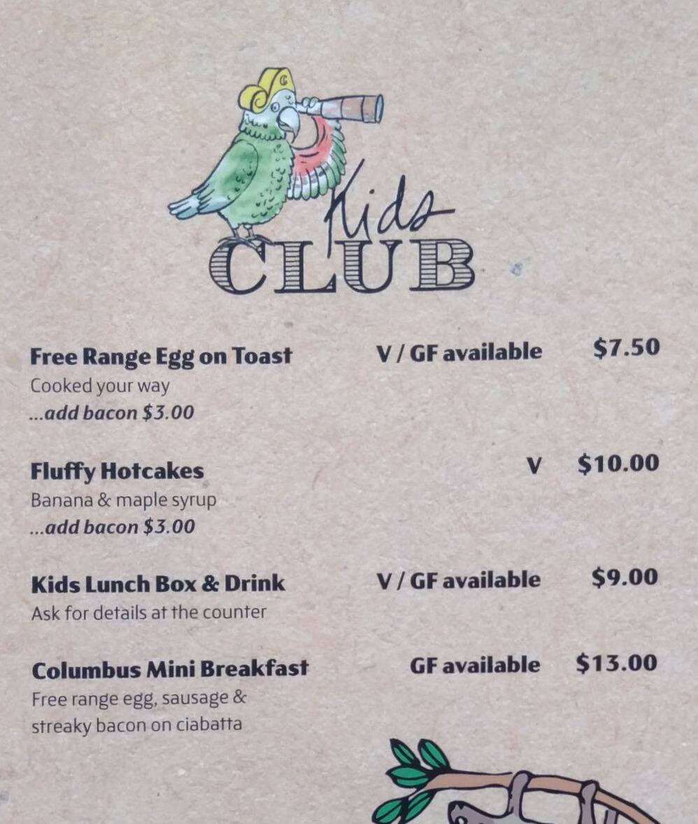 Menu at Columbus Coffee cafe, Auckland, Mitre 10 Mega