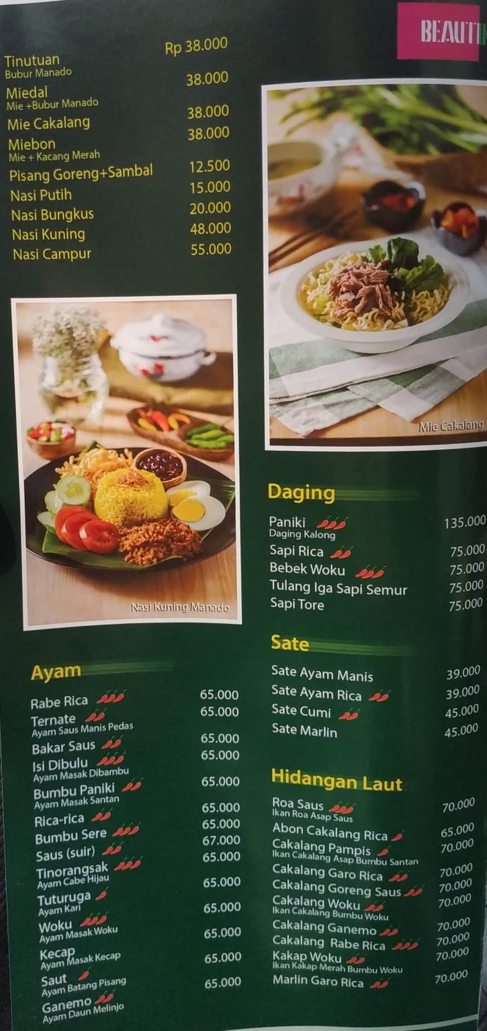 Menu at Restoran Beautika - Petojo restaurant, Jakarta, 4