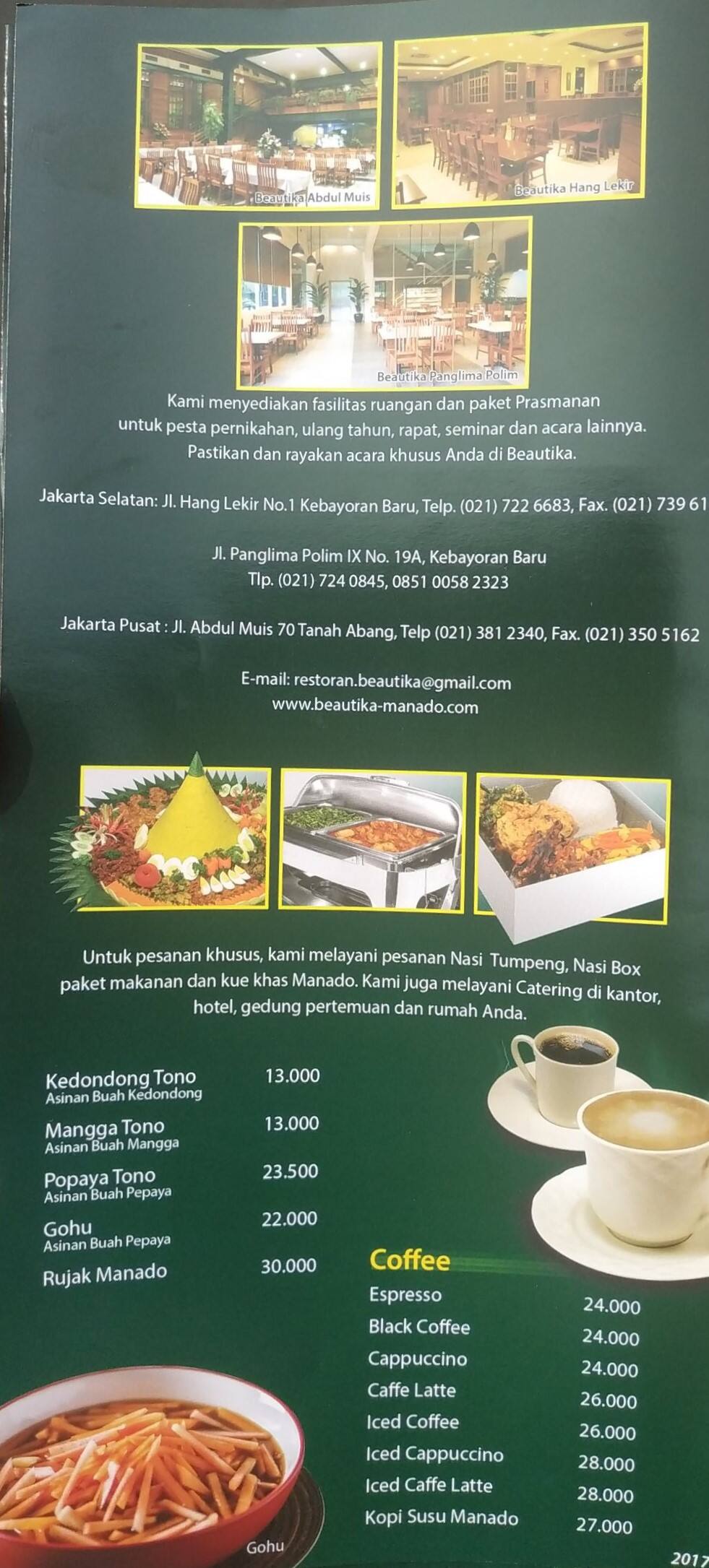 Menu at Restoran Beautika - Petojo restaurant, Jakarta, 4