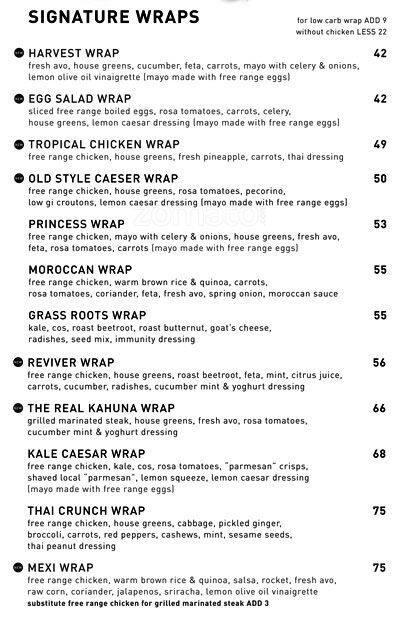 Menu at KAUAI restaurant, Durban, Inside Virgin Active