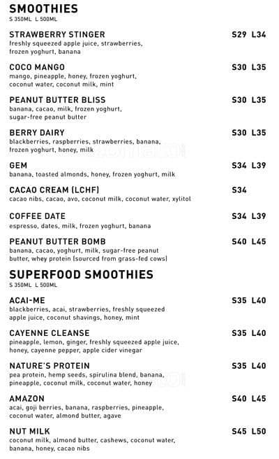 Menu at KAUAI restaurant, Durban, Inside Virgin Active