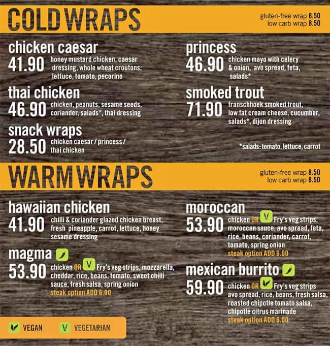 Menu at KAUAI restaurant, Durban, Inside Virgin Active