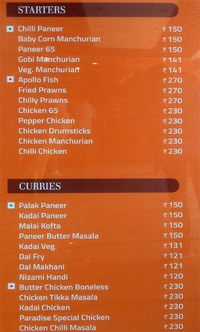 Paradise Menu, Menu for Paradise, Masab Tank, Hyderabad - Zomato