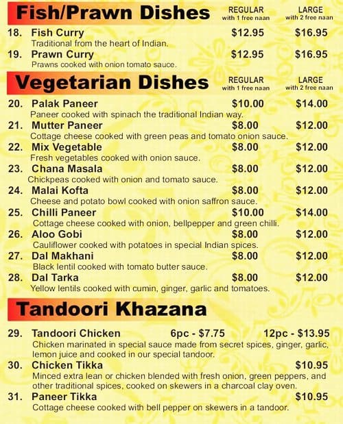 Menu at Curry Time restaurant, Abbotsford